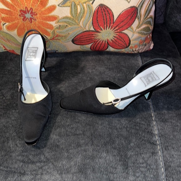 Cynthia Rowley | Shoes | Black Satin Slingback Pointy Toe Pumps With ...